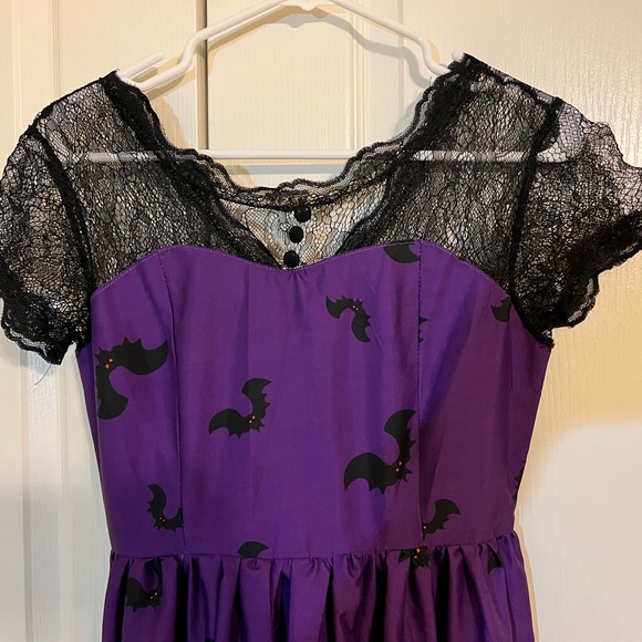 xin lin | Dresses | Elegant Purple And Black Bat Print Midi Dress ...